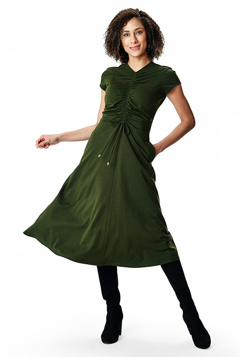 Shop Ruched drawstring front cotton jersey dress | eShakti