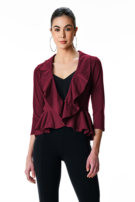 Shop Ruffle peplum cotton jersey cardigan | eShakti