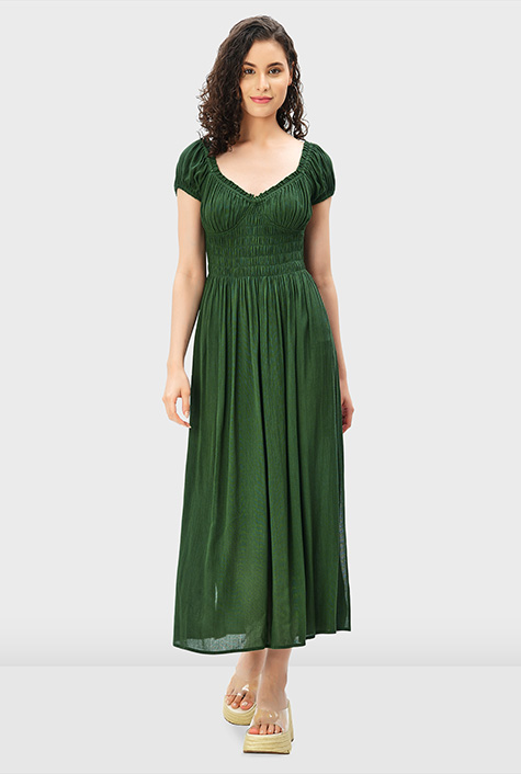 Shop Cutout back rayon crinkle corset style vented dress | eShakti