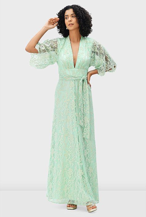 Shop Plunge floral lace sash tie dress | eShakti