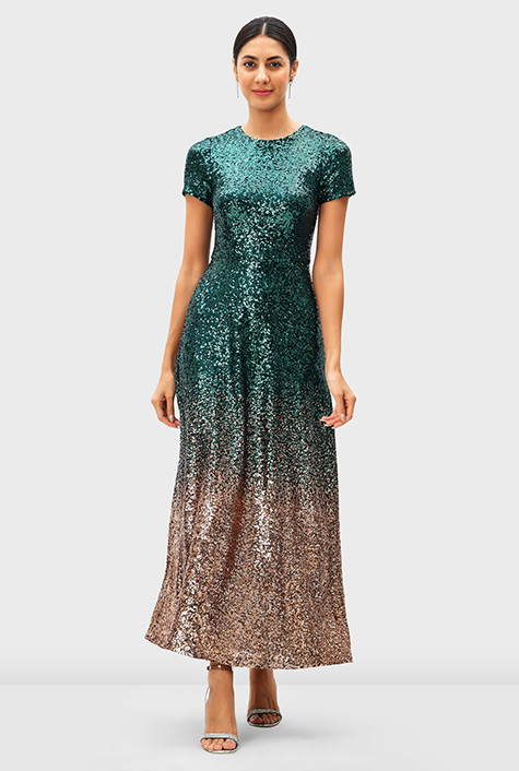Shop Ombre sequin mesh maxi dress | eShakti