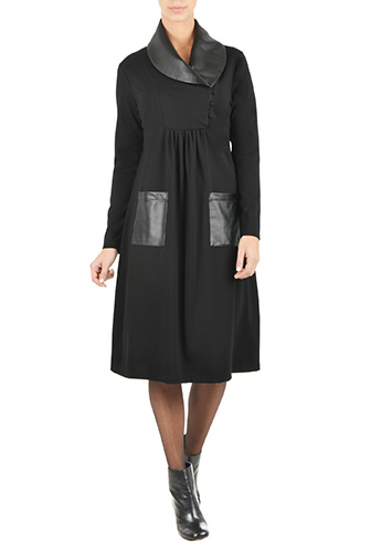 Shop Faux leather shawl collar ponte dress | eShakti