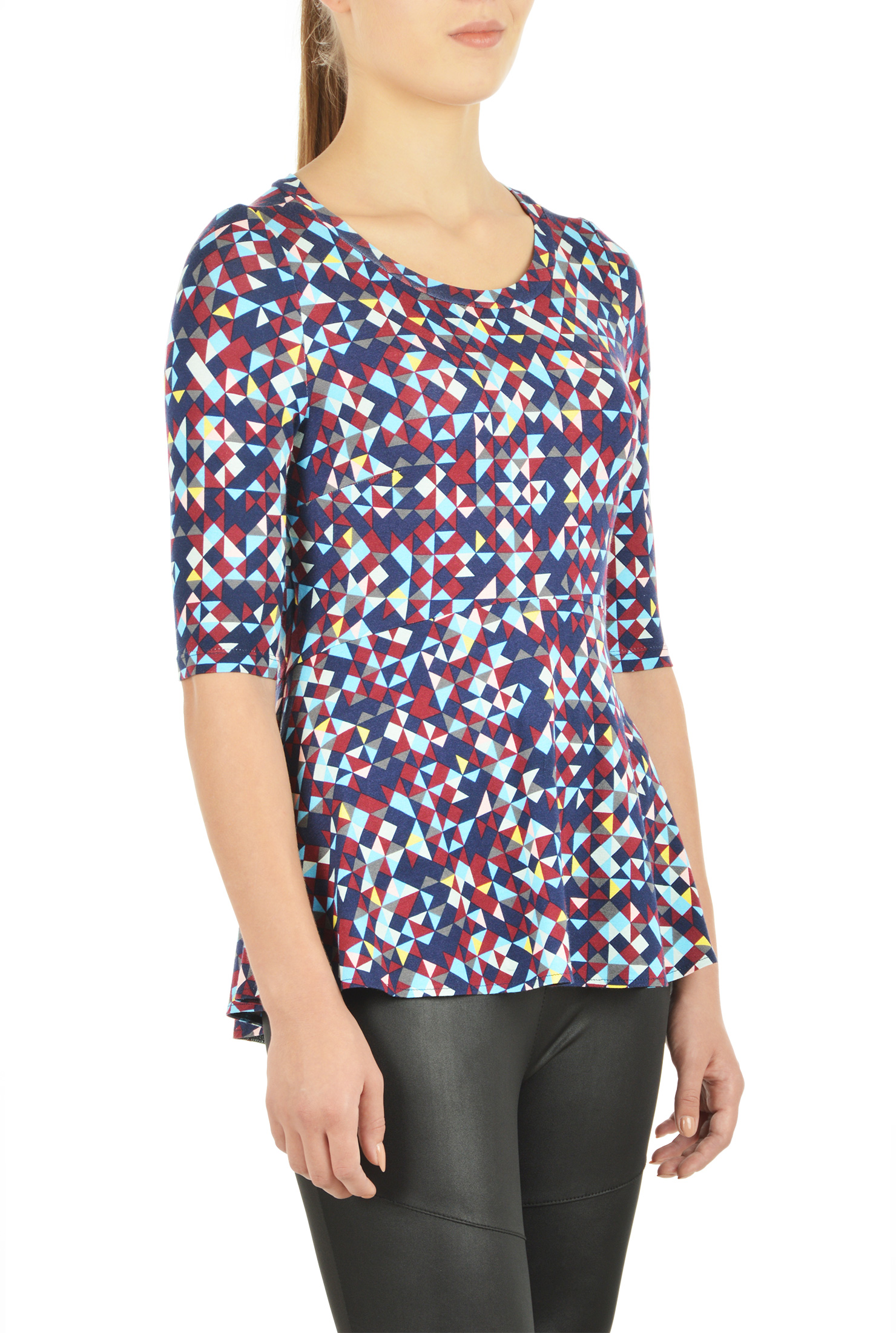 Shop Geo print jersey peplum top | eShakti