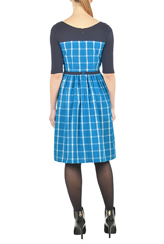 Shop Cotton check notch neck dress | eShakti