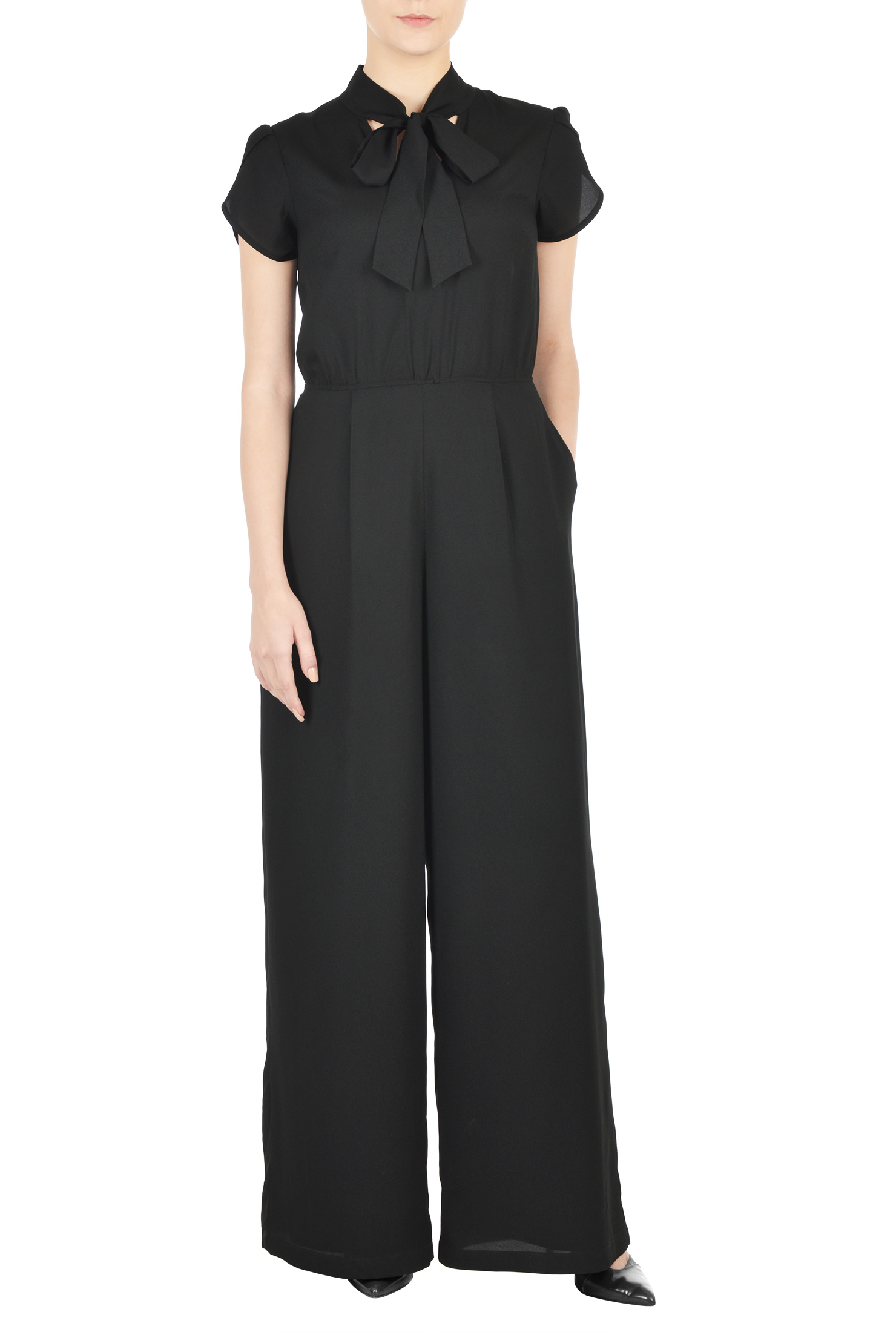 Shop Tie neck crepe jumpsuit | eShakti