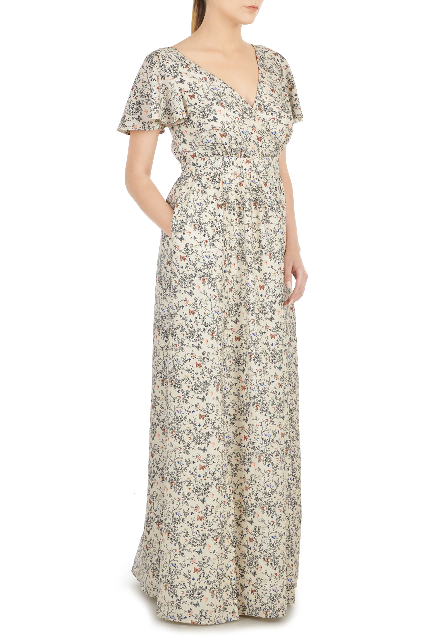 Shop Floral bird print crepe maxi dress | eShakti
