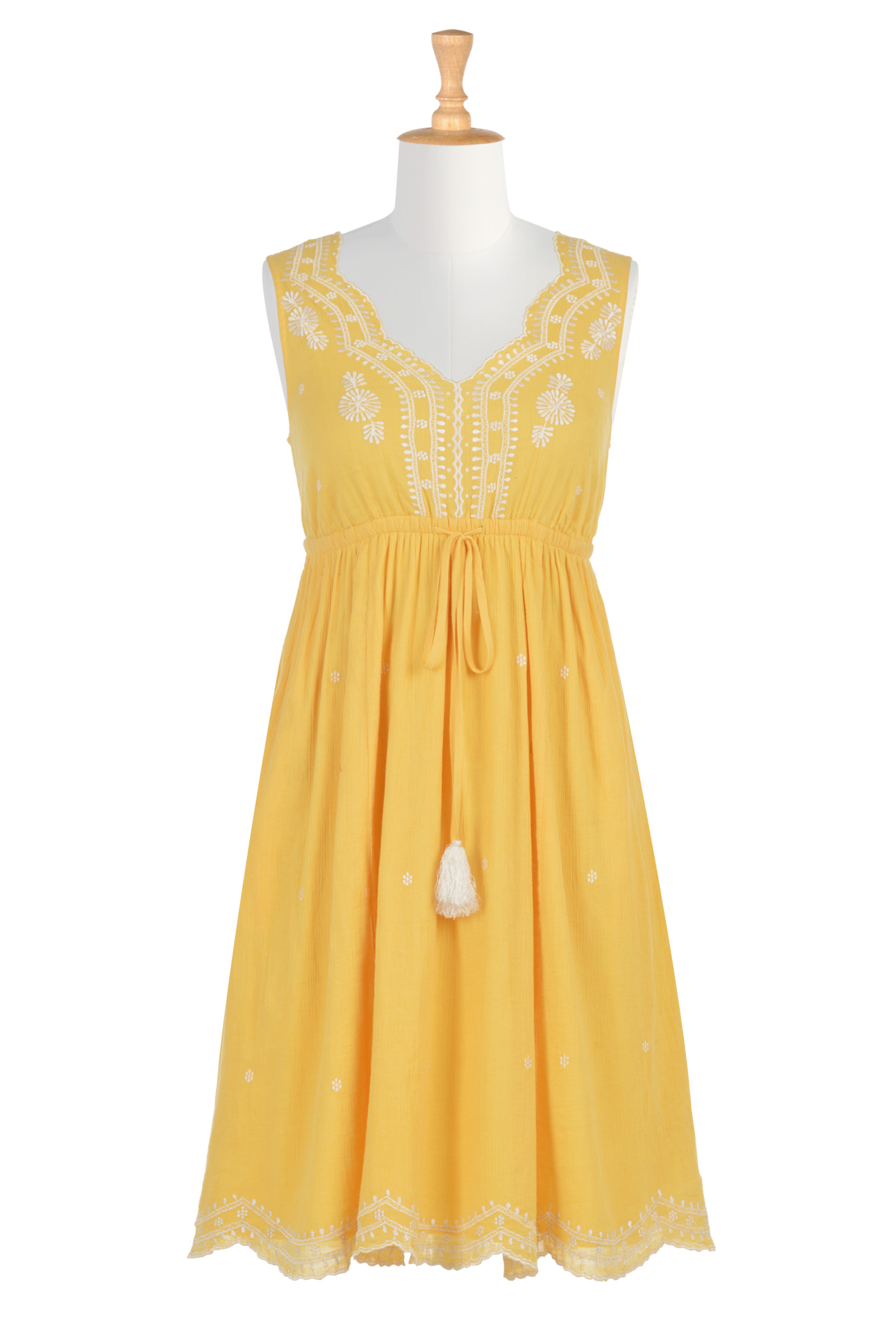 Shop Floral drawstring front crinkle cotton dress | eShakti