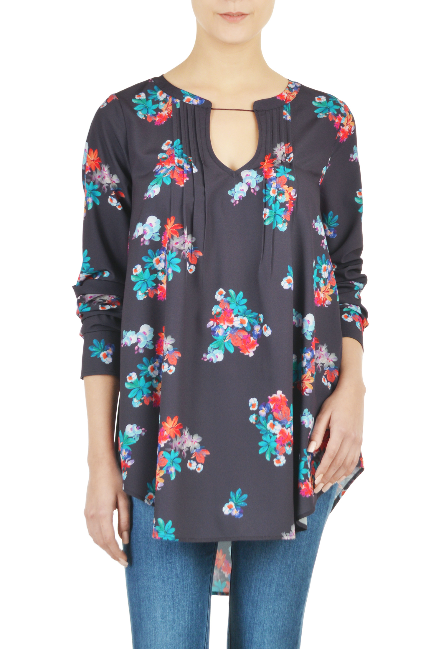 Shop Painted floral split neck tunic | eShakti