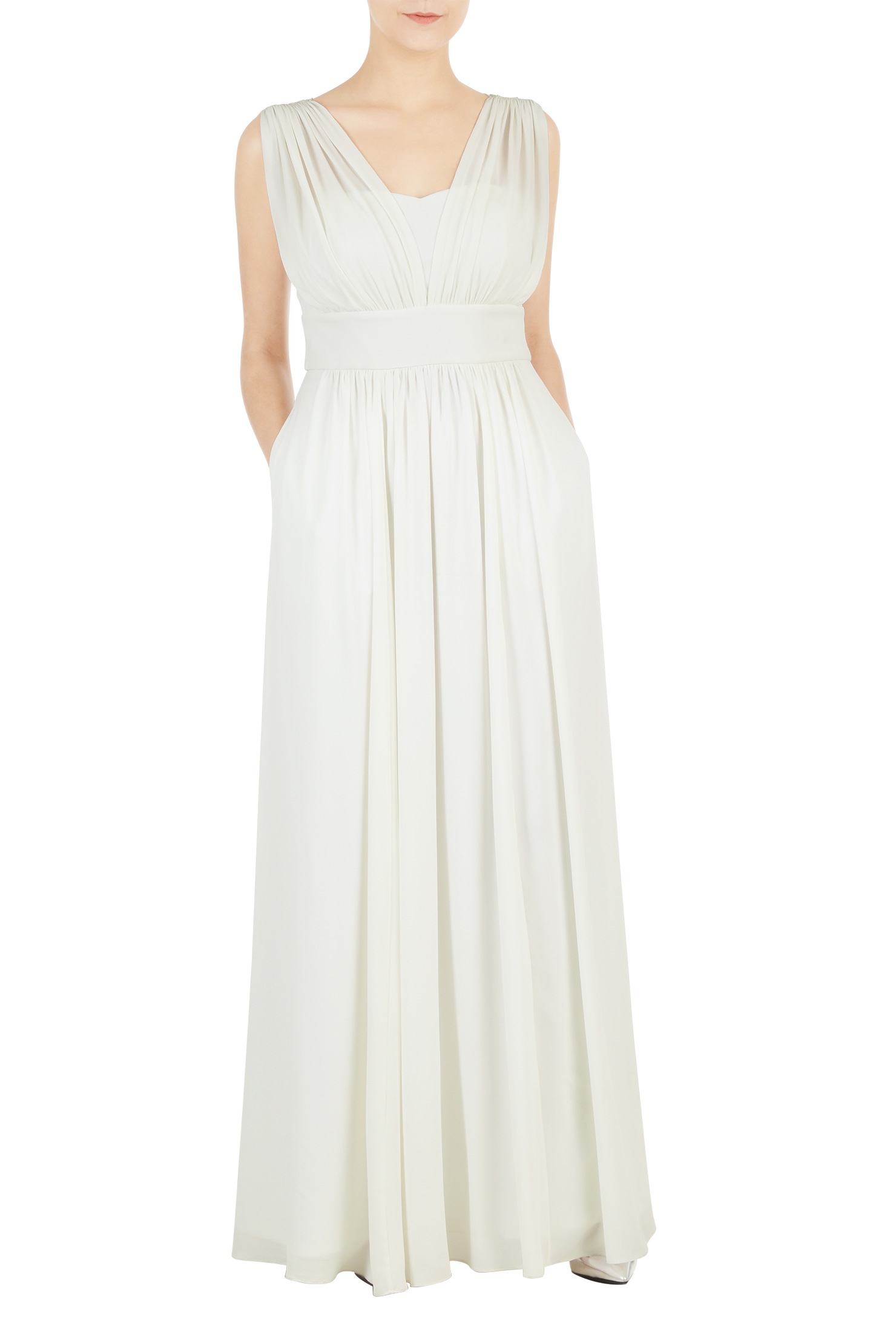 Shop Pleated Shoulder Empire Chiffon Gown Eshakti