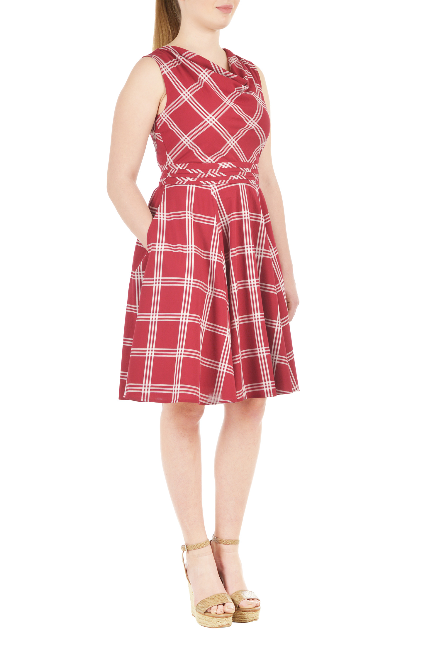 Shop Cowl neck windowpane check dress | eShakti