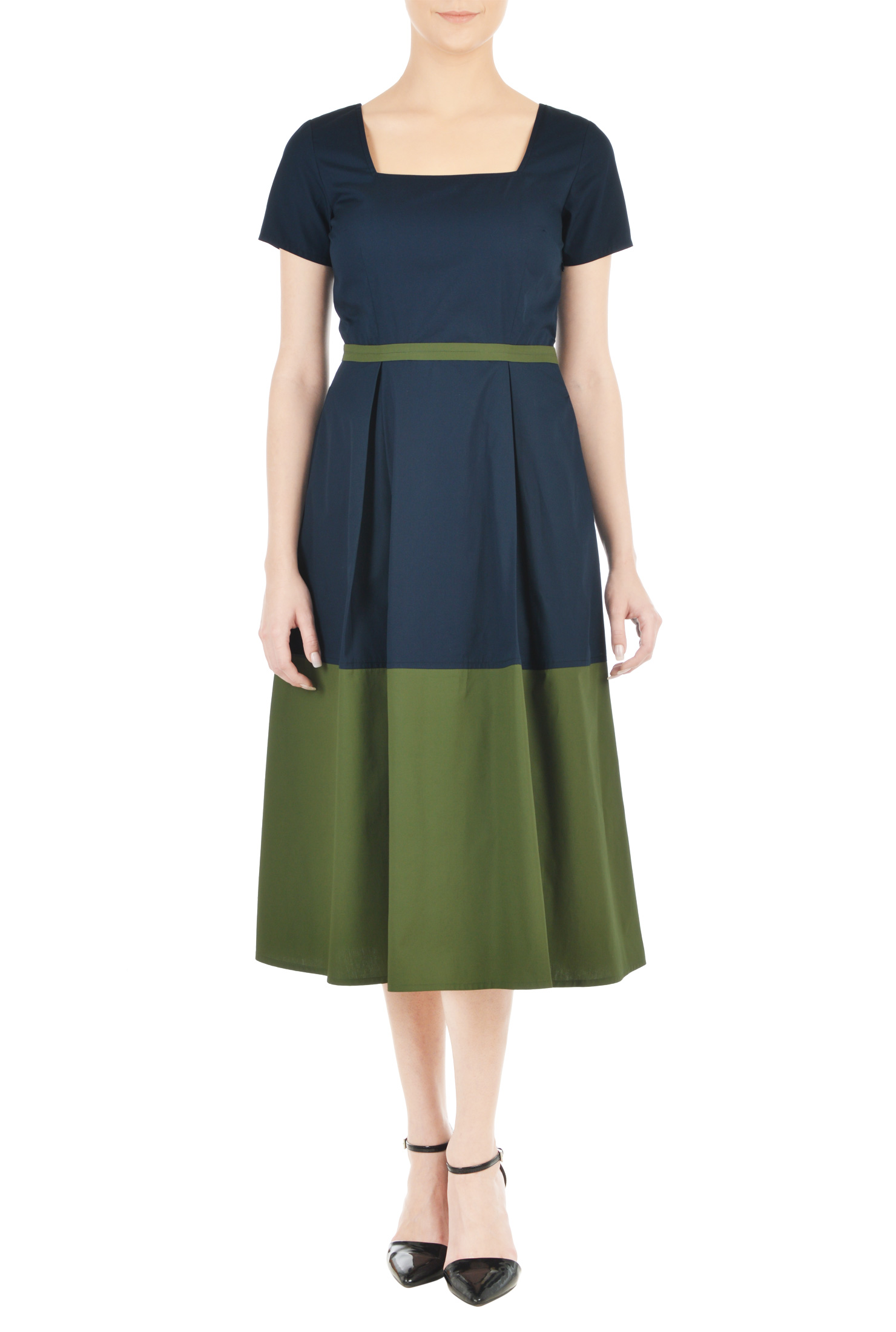 Shop Cotton poplin colorblock dress | eShakti