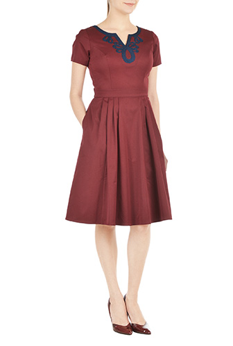 Shop Embellished split neck faille dress | eShakti