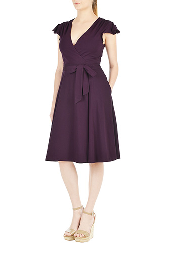 Shop Flutter sleeve cotton knit wrap dress | eShakti