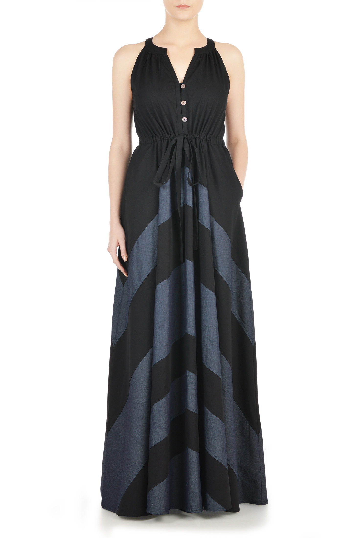Shop Chevron stripe drawstring maxi dress | eShakti