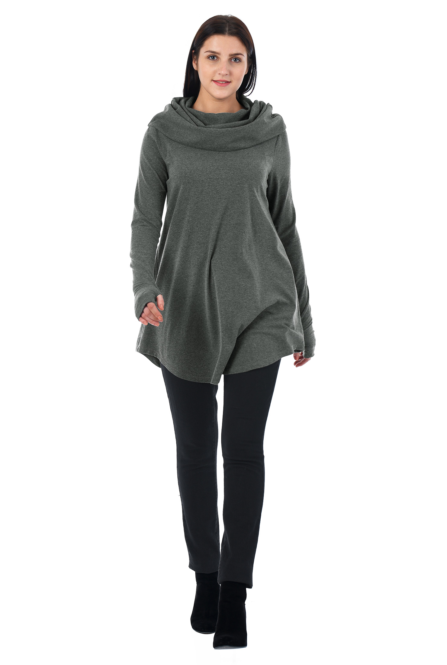 Shop Cowl neck cotton melange knit top | eShakti