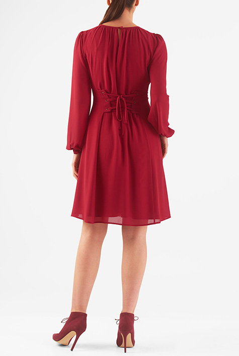 Shop Lace-up waist chiffon dress | eShakti
