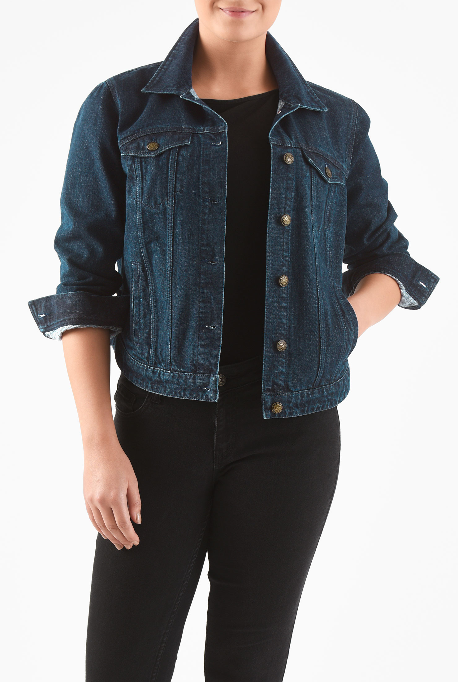 Shop Deep indigo cotton denim jacket | eShakti