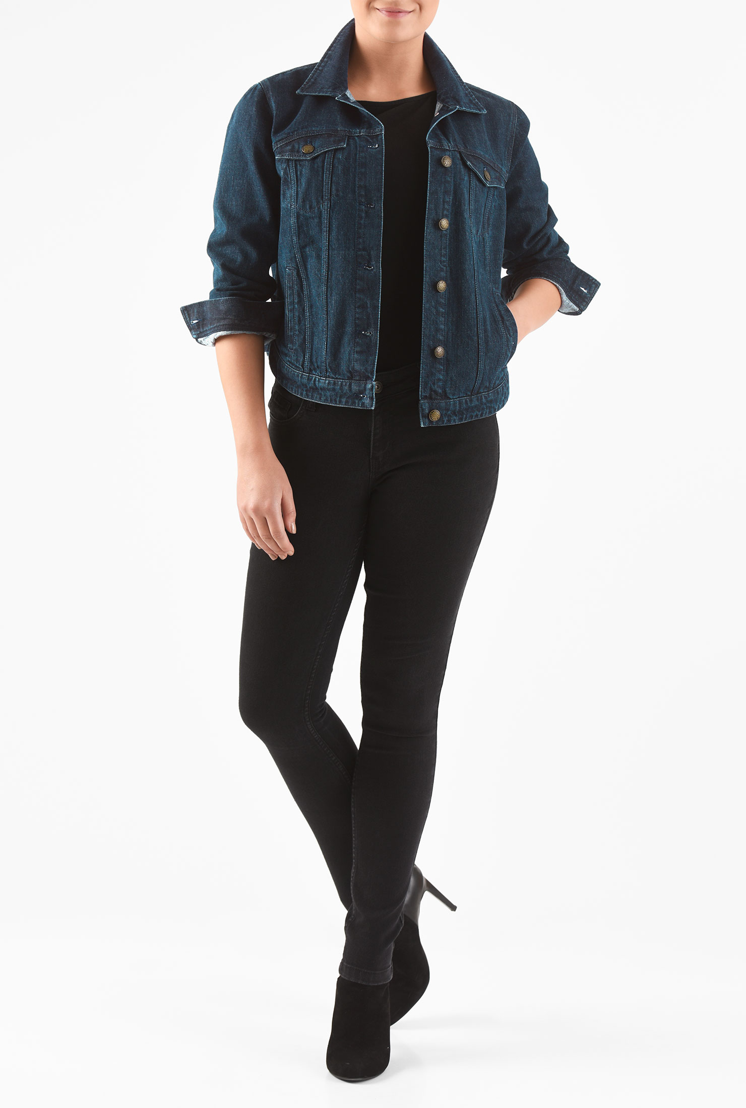 Shop Deep indigo cotton denim jacket | eShakti