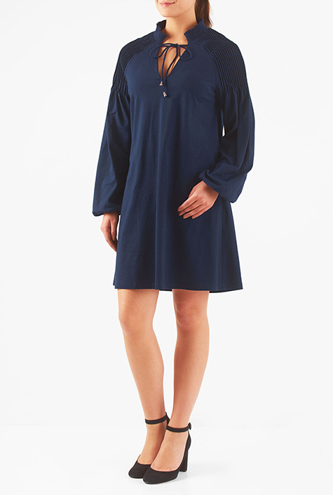 Shop Pintuck smocked cotton knit shift dress | eShakti