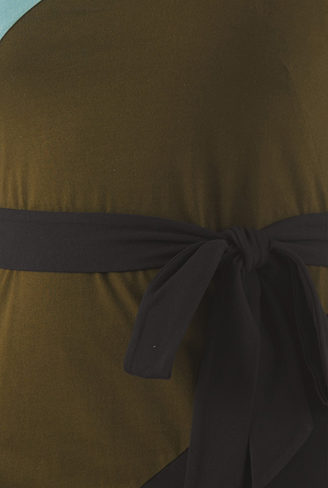 Shop Sash tie colorblock cotton knit shift dress | eShakti