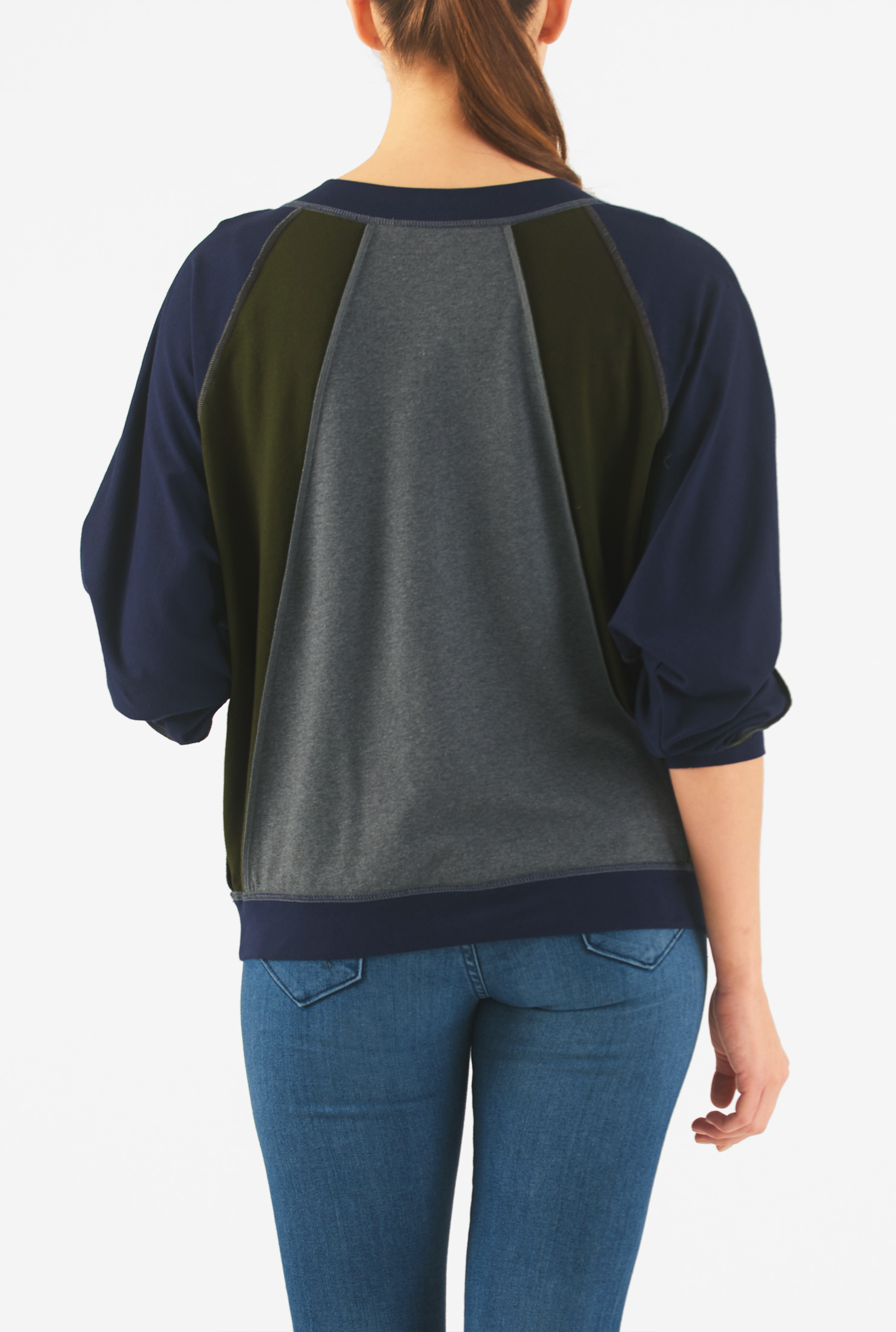 Shop Colorblock cotton knit sweatshirt | eShakti