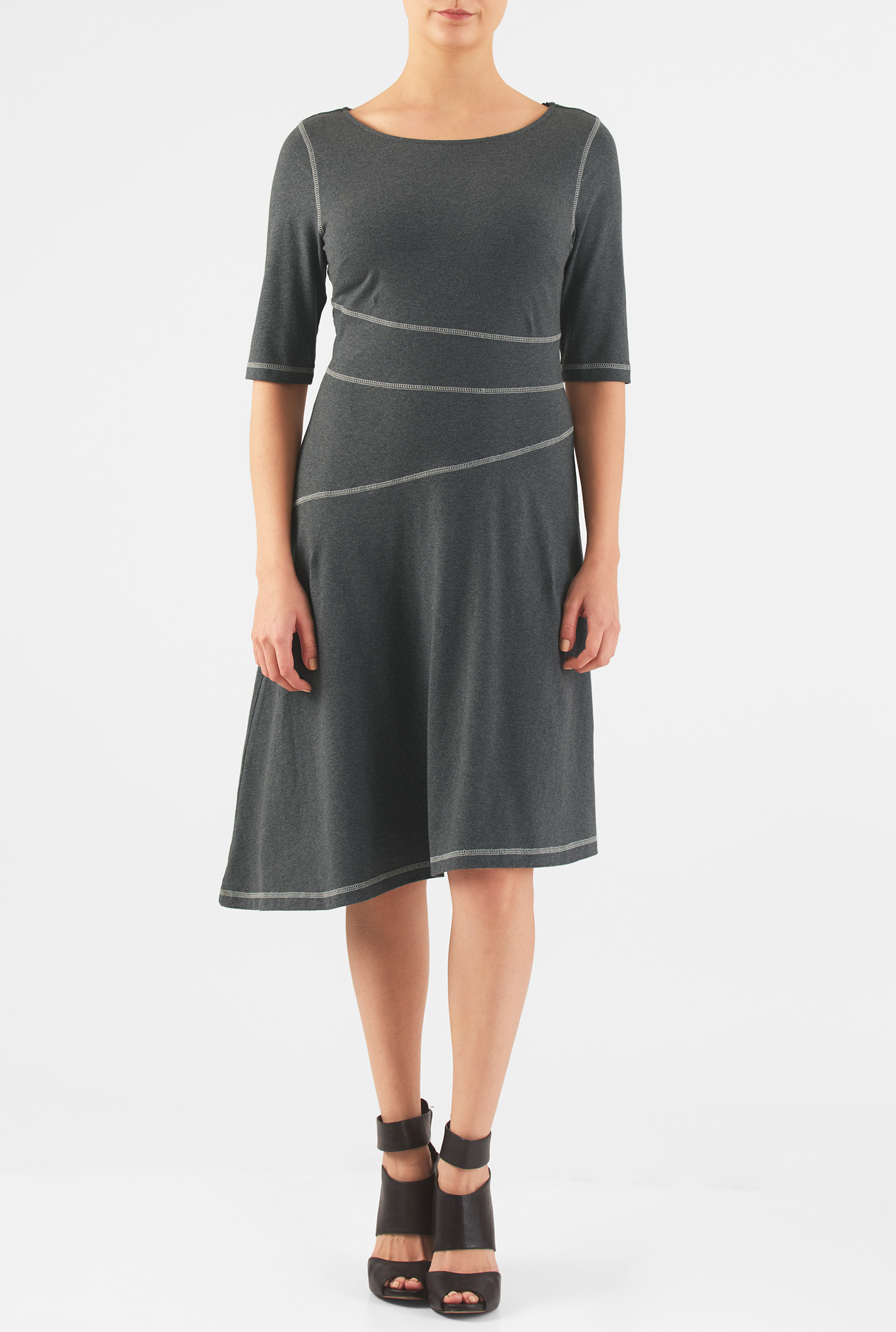 Shop Picot trim asymmetric hem cotton knit dress | eShakti