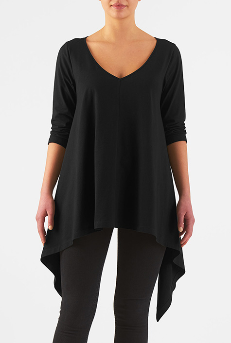 Shop Asymmetric hem cotton knit top | eShakti