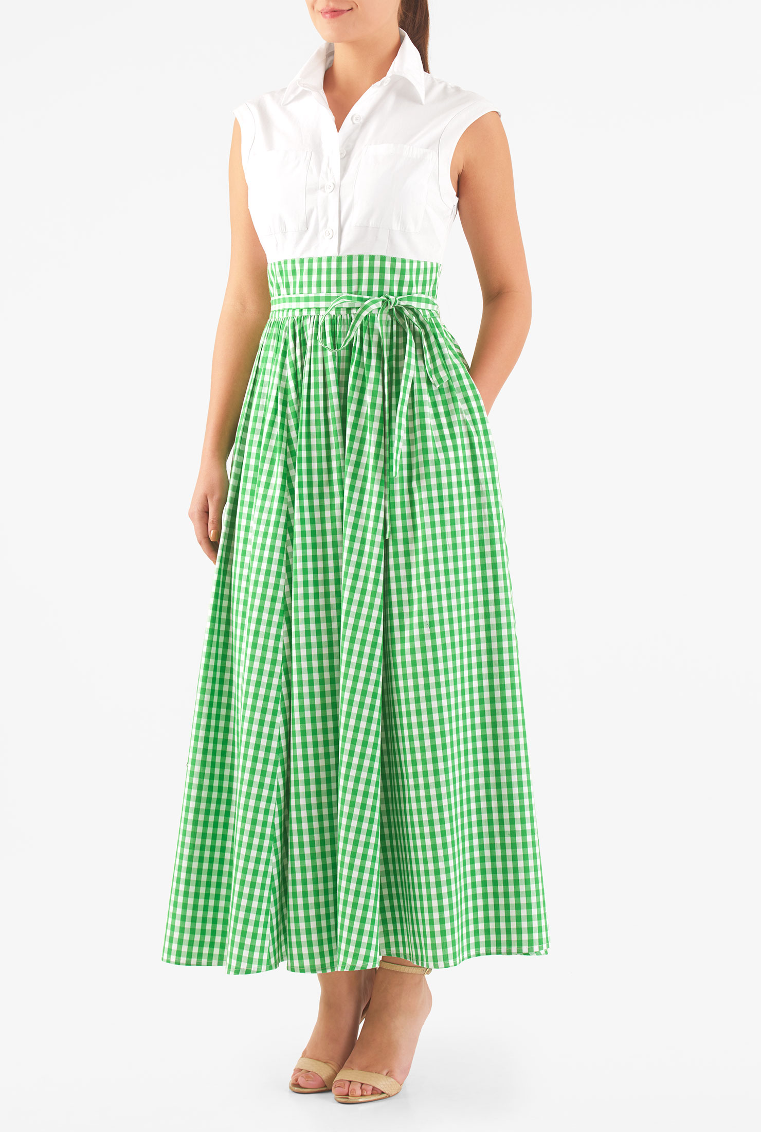 Shop Gingham cotton check maxi dress | eShakti