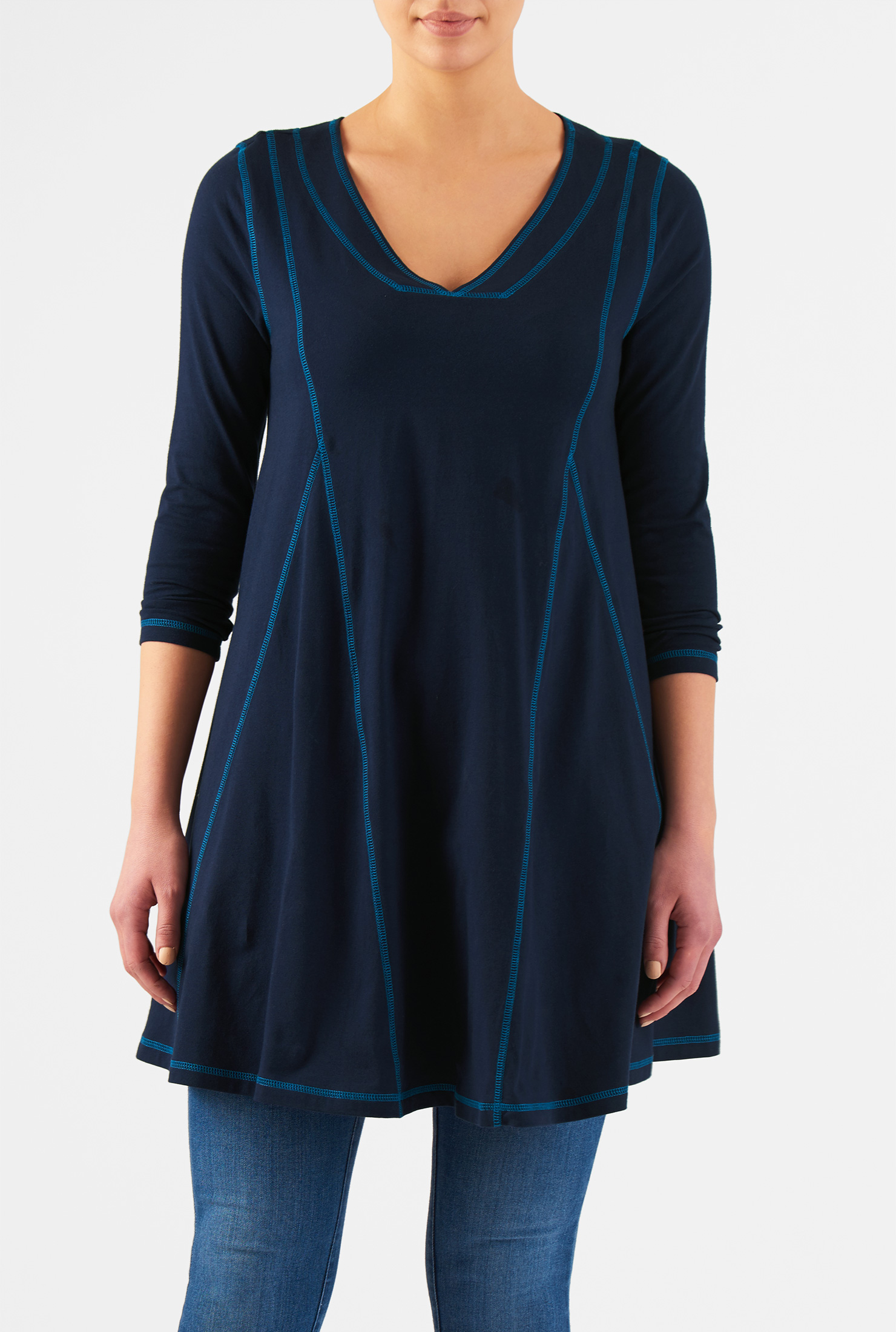 Shop Picot trim cotton knit trapeze tunic | eShakti