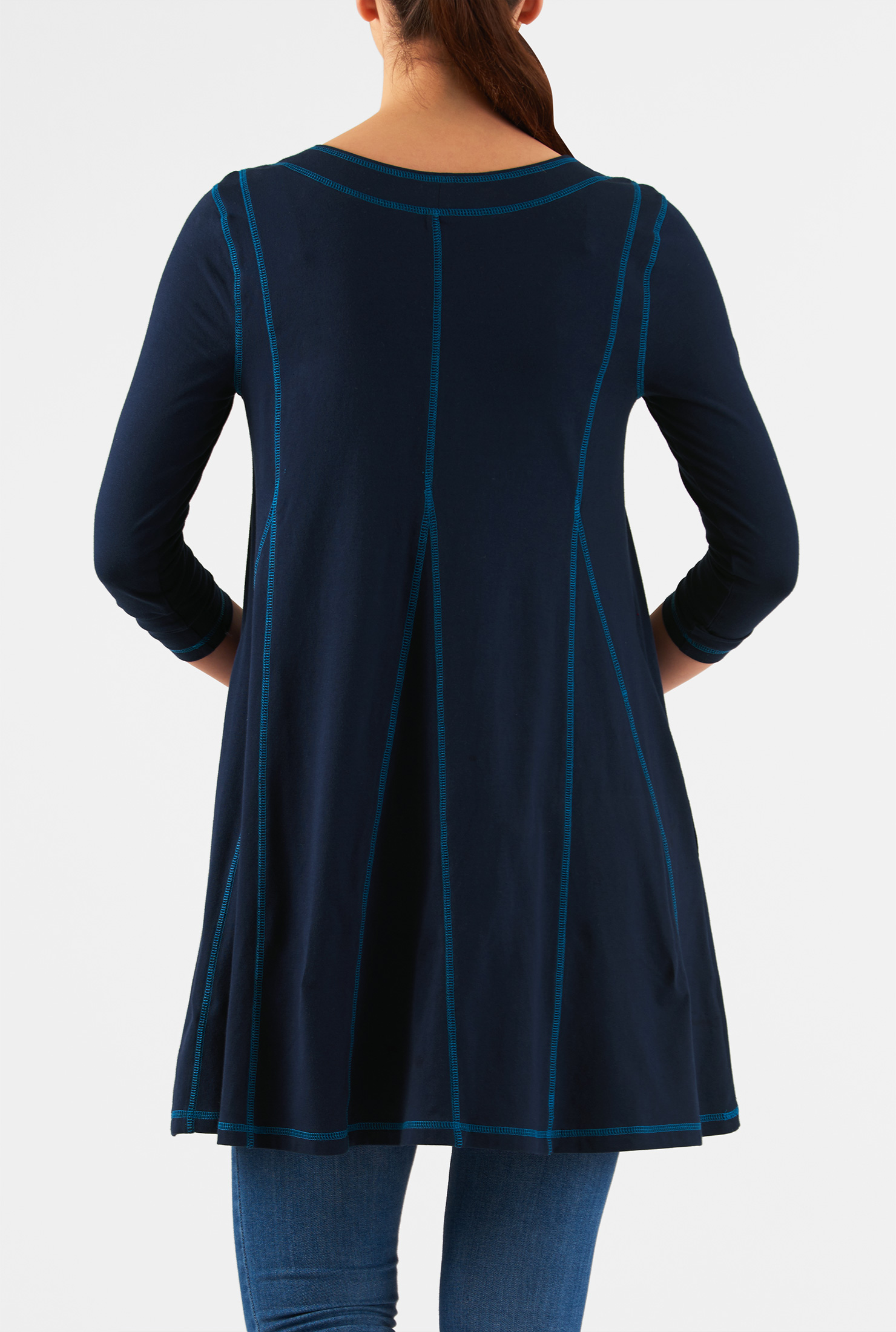 Shop Picot trim cotton knit trapeze tunic | eShakti