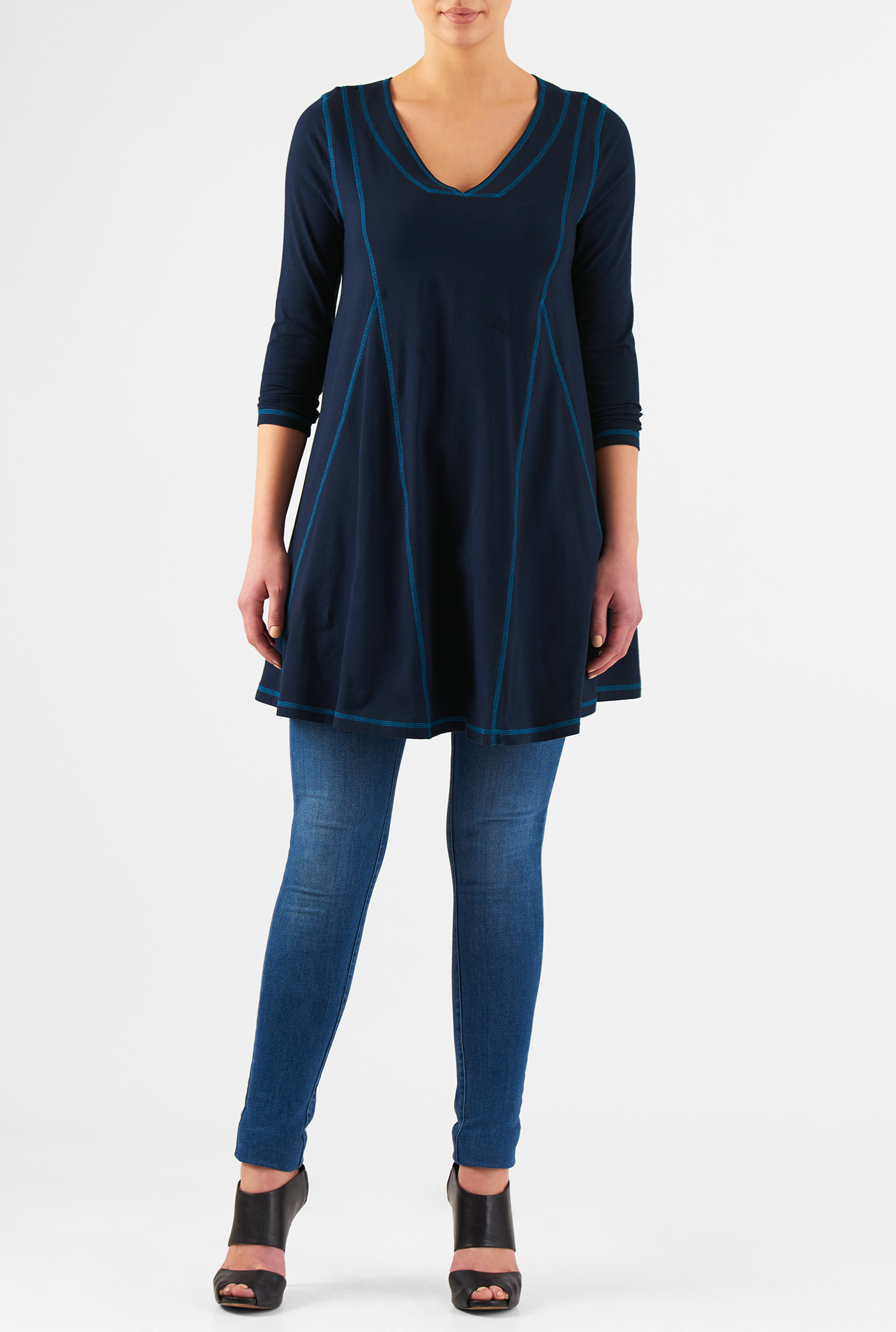 Shop Picot trim cotton knit trapeze tunic | eShakti