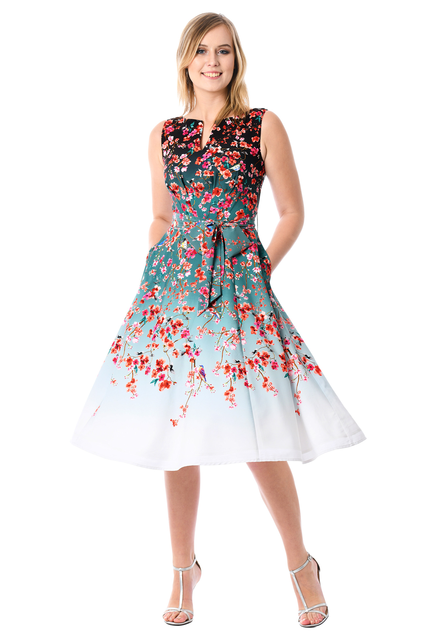 Shop Floral and bird print crepe dress | eShakti