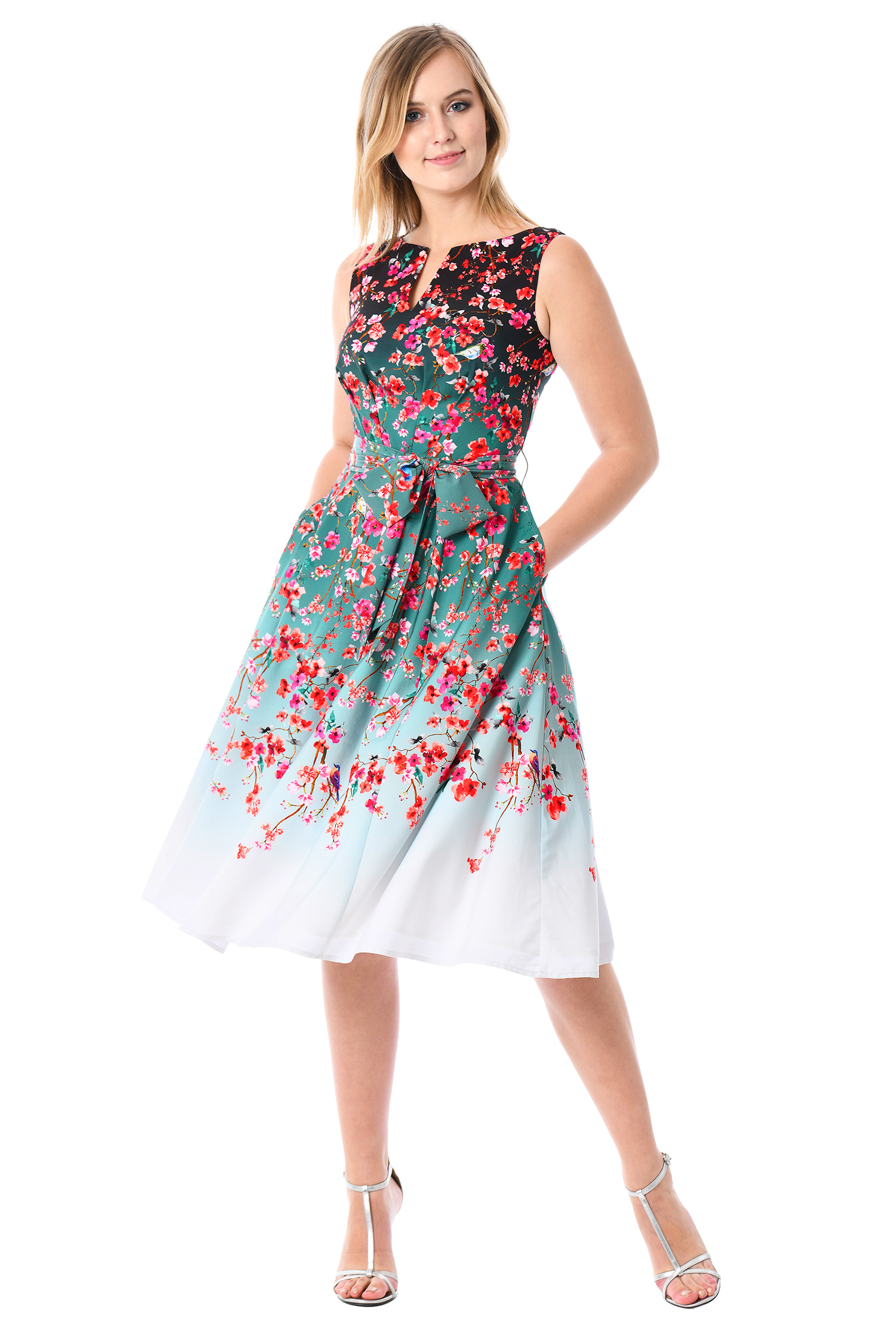 Shop Floral and bird print crepe dress | eShakti