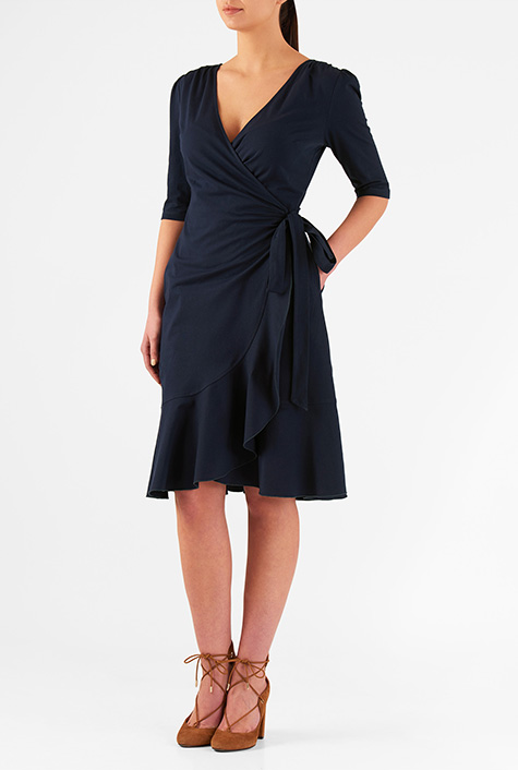 Shop Ruffle cotton jersey knit wrap dress | eShakti