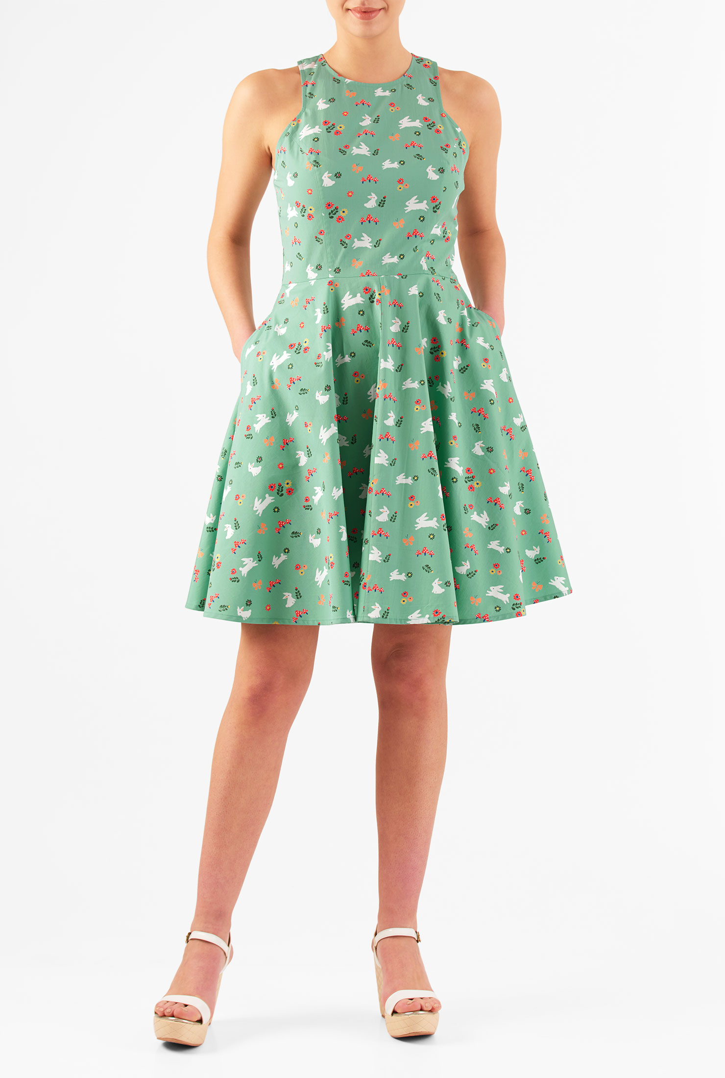 Shop Rabbit print cotton racerback dress | eShakti