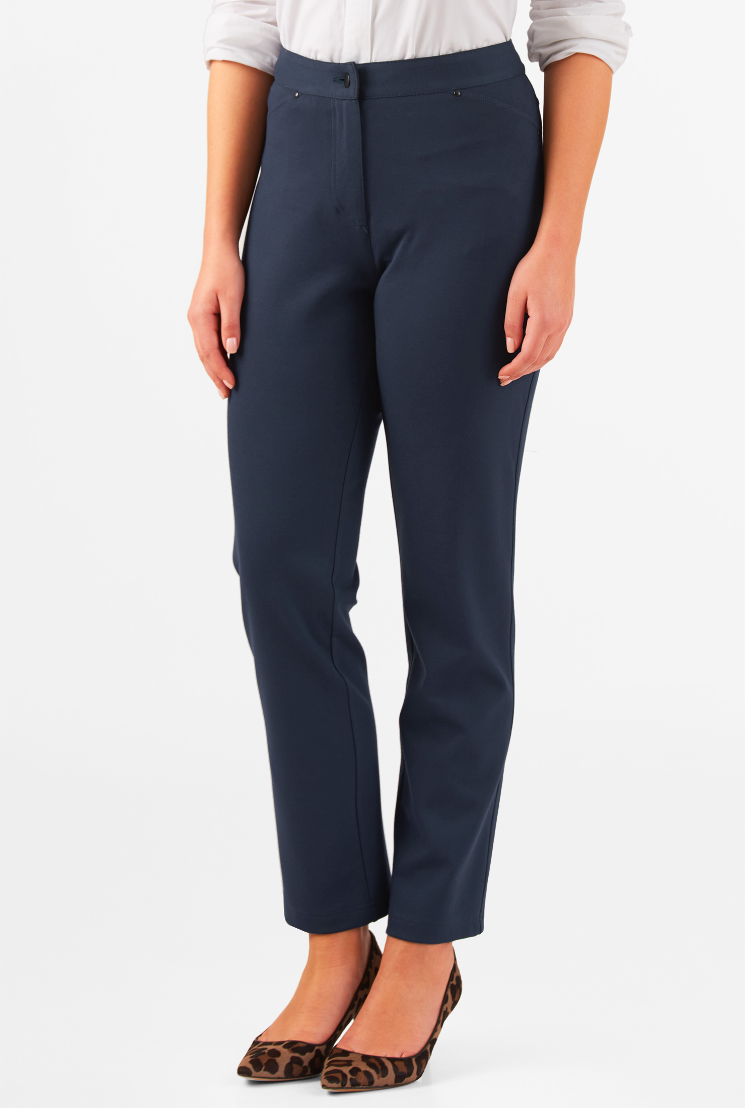 Shop Fine ponte knit straight leg pants | eShakti