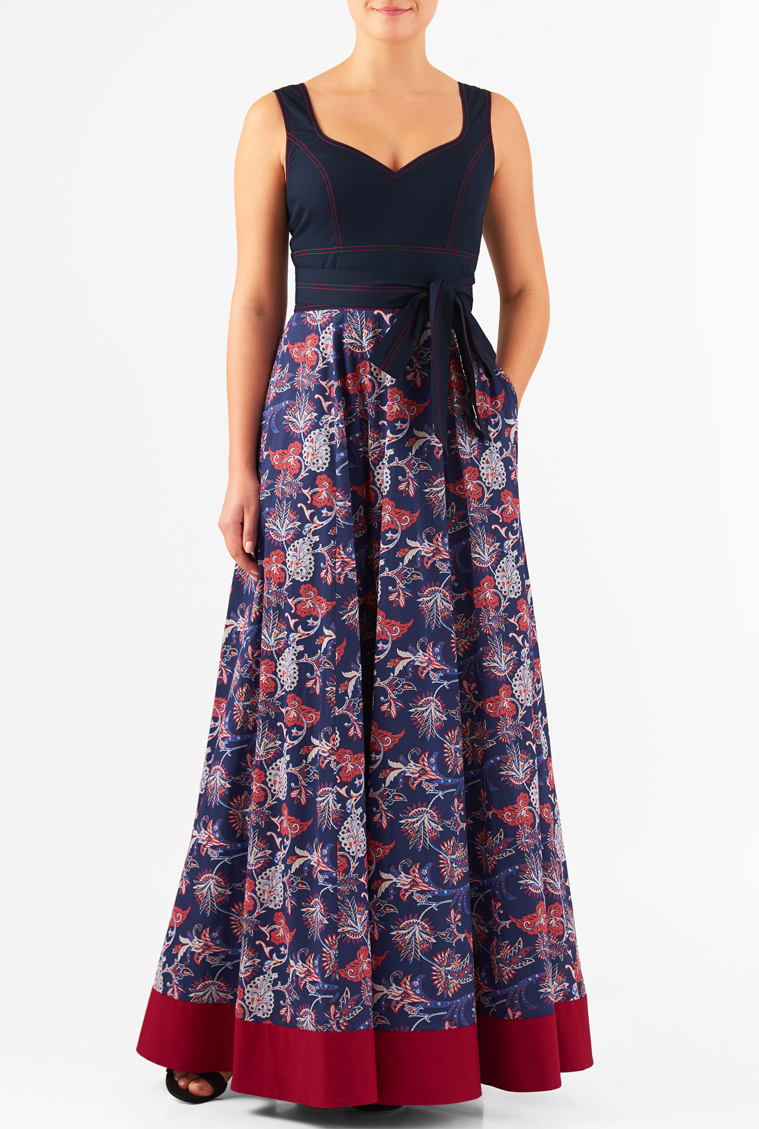 Shop Floral print cotton colorblock maxi dress | eShakti