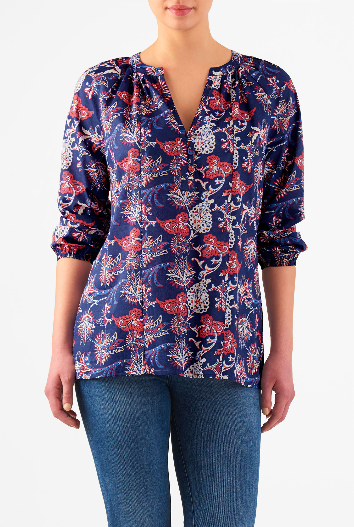 Shop Floral print cotton split neck tunic | eShakti