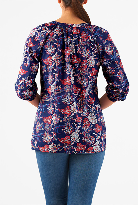 Shop Floral print cotton split neck tunic | eShakti