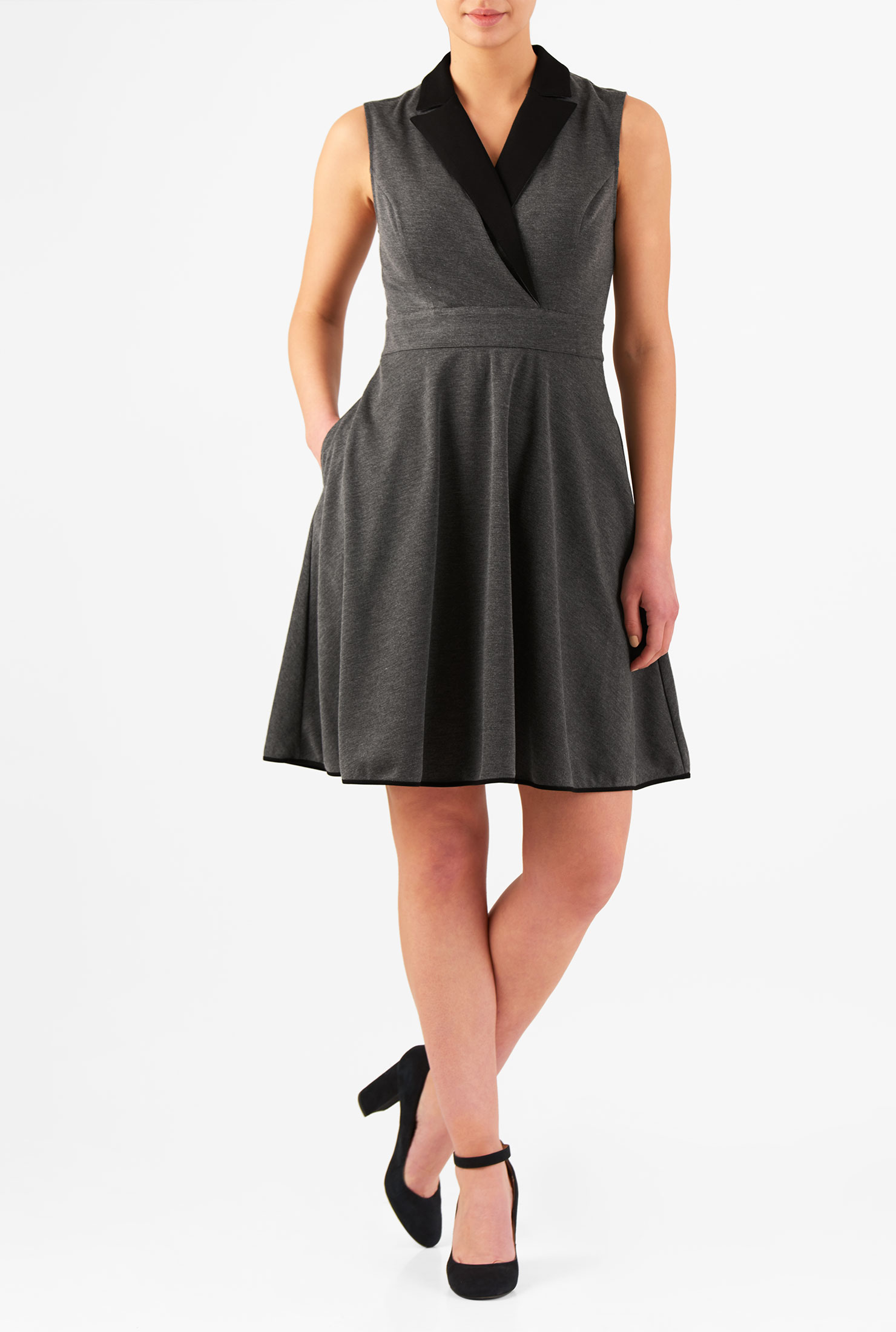 Shop Contrast notch collar coat style dress | eShakti