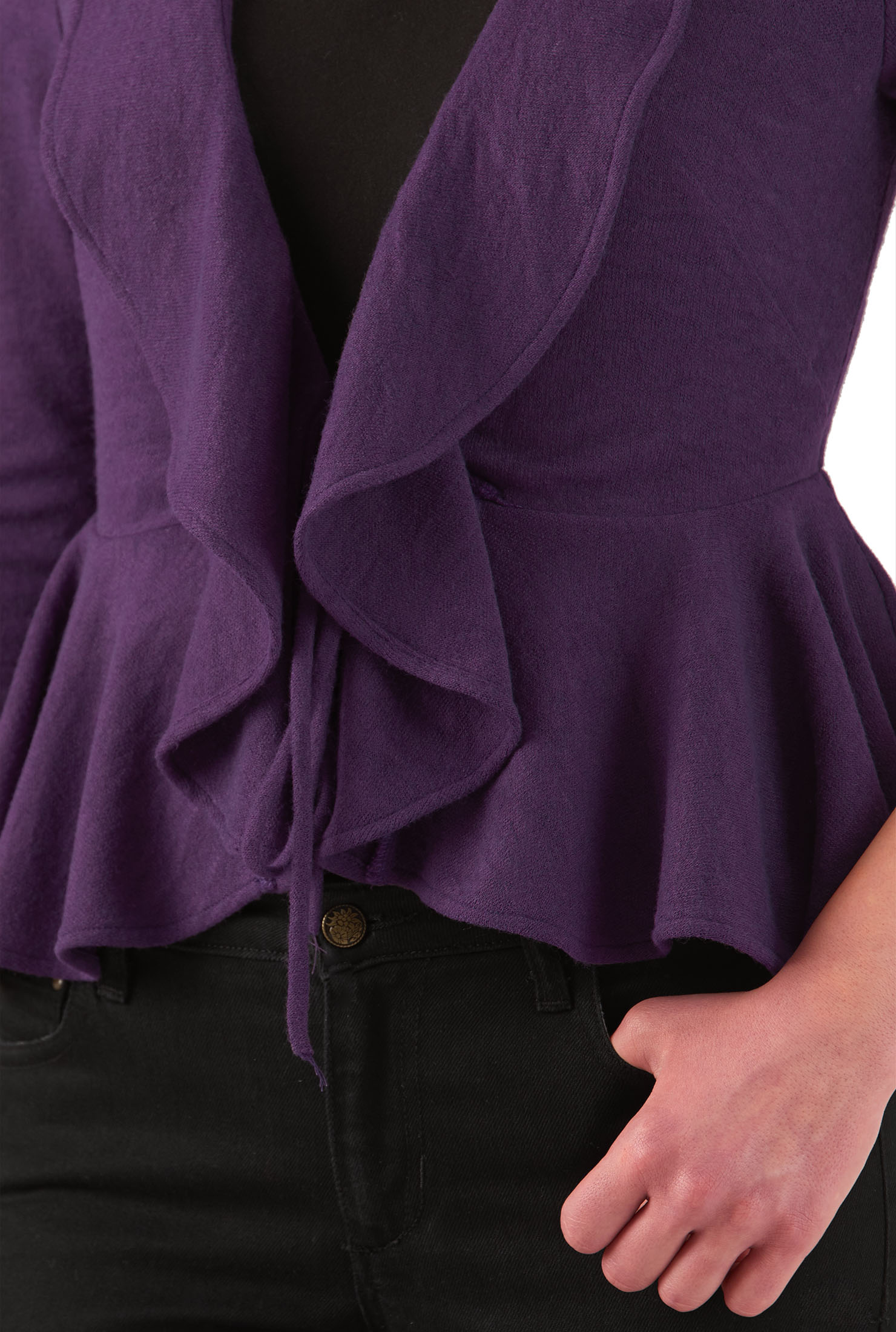 Shop Ruffle peplum sweater knit cardigan | eShakti