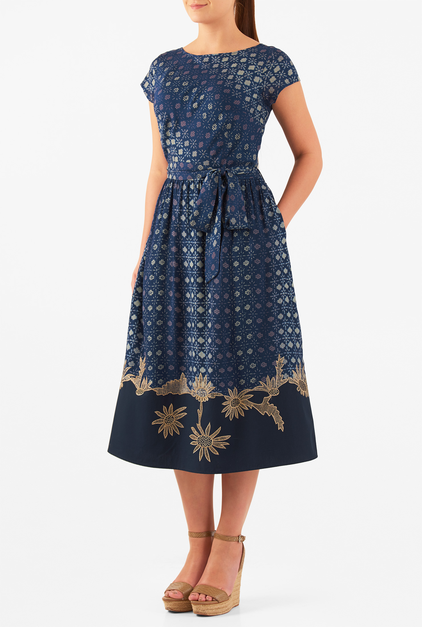 Shop Floral embellished indigo print dress | eShakti