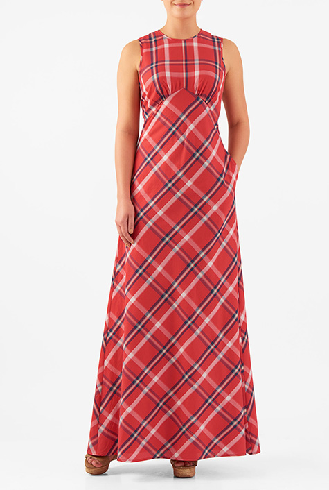 Shop Cotton check empire maxi dress | eShakti