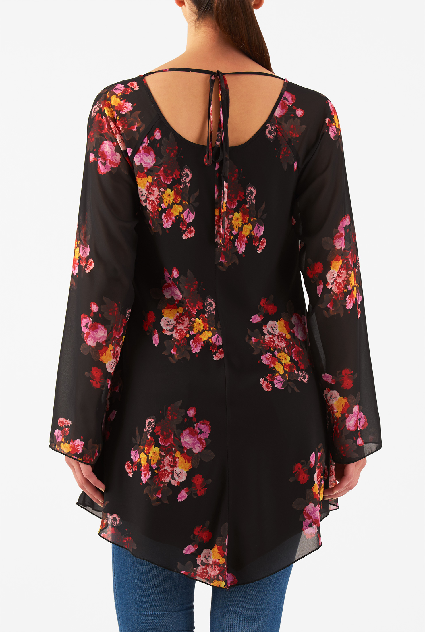 Shop Floral print asymmetric hem georgette tunic | eShakti