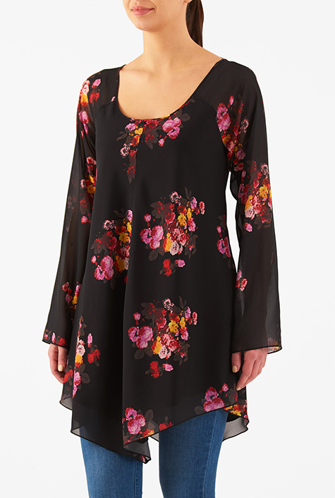 Shop Floral print asymmetric hem georgette tunic | eShakti