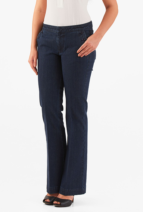 Shop Button pocket deep indigo denim jeans | eShakti