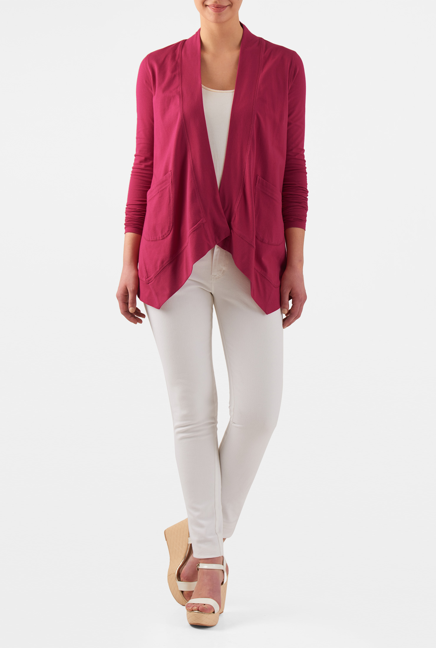 Shop Cotton knit handkerchief hem cardigan | eShakti