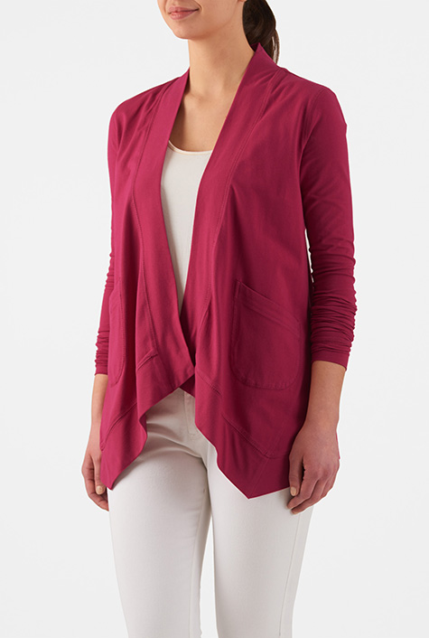 Shop Cotton knit handkerchief hem cardigan | eShakti