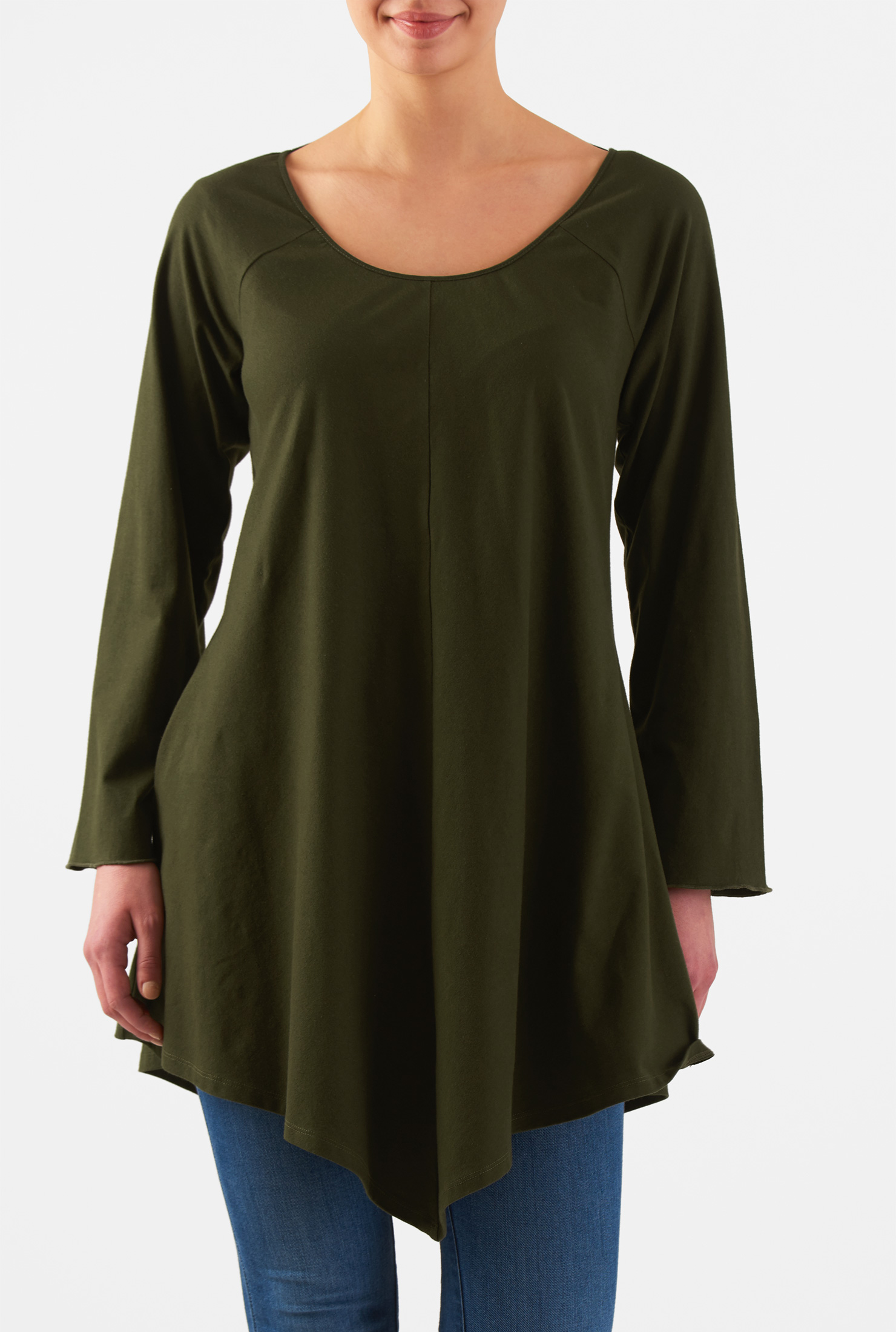 Shop Angled hem cotton knit tunic | eShakti