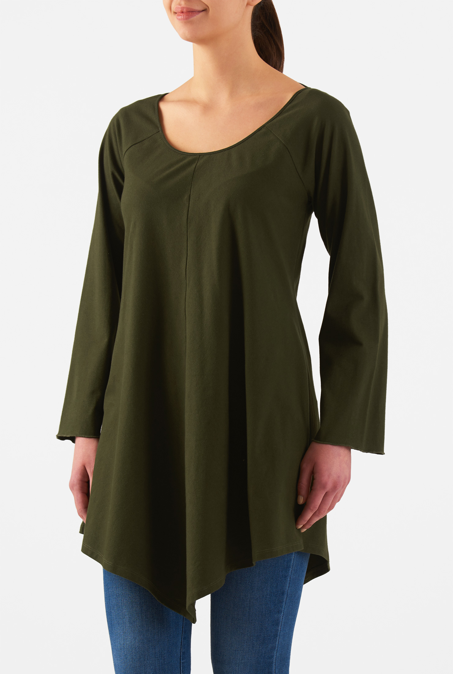 Shop Angled hem cotton knit tunic | eShakti